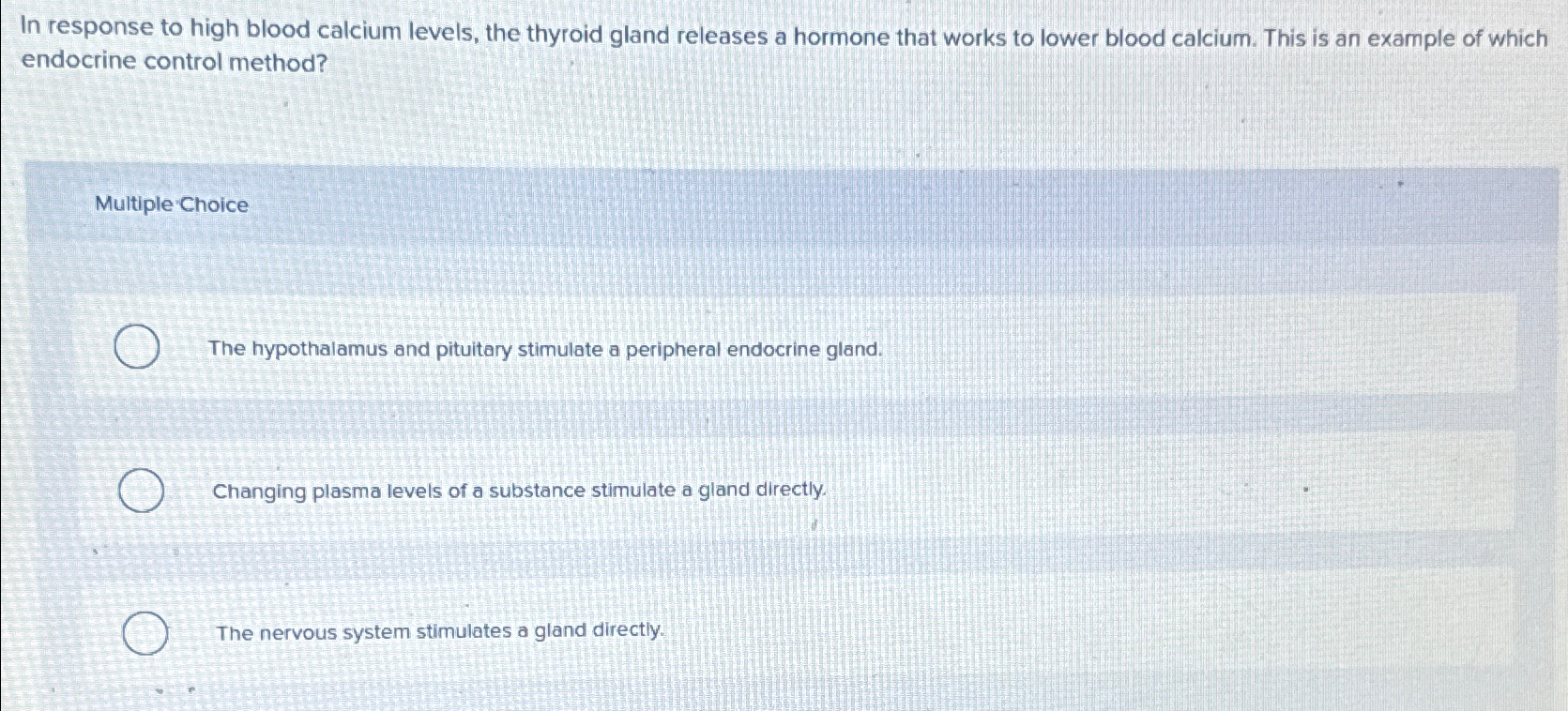 Solved In response to high blood calcium levels, the thyroid | Chegg.com