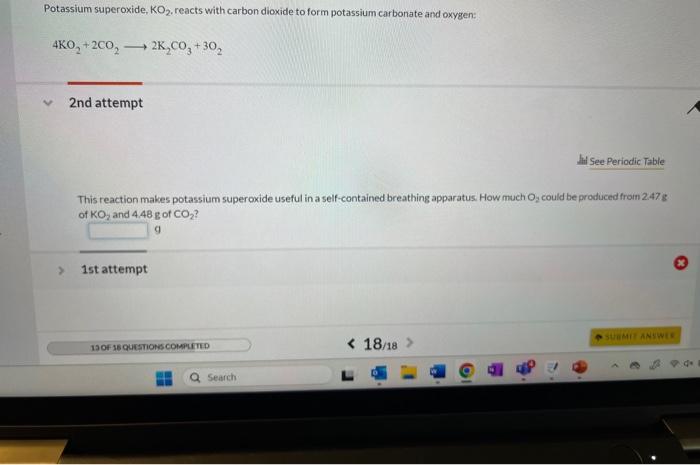 Solved Potassium superoxide, KO2, reacts with carbon dioxide | Chegg.com