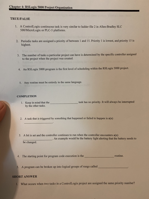 Solved Chapter 4: RSLogix 5000 Project Organization | Chegg.com