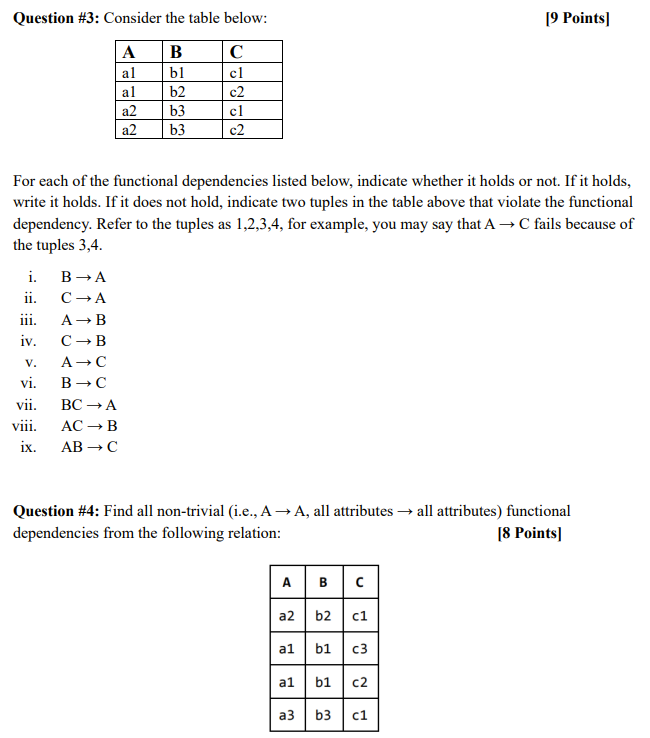 Solved Question #3: Consider the table below:For each of the | Chegg.com