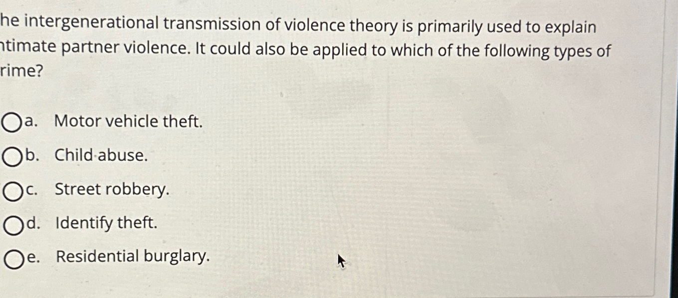 Solved he intergenerational transmission of violence theory | Chegg.com