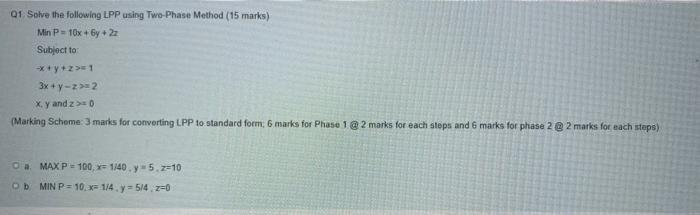 Solved Q1. Solve the following LPP using Two-Phase Method | Chegg.com