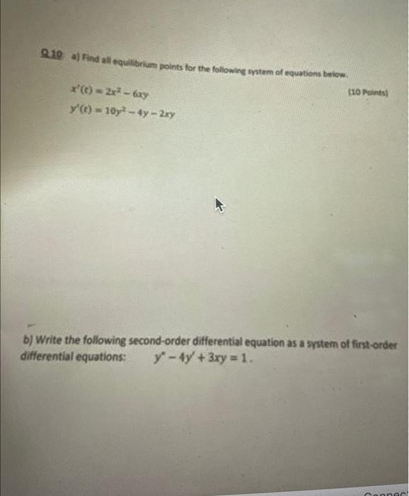 Solved Q10. a) Find al equilibrium points for the following | Chegg.com
