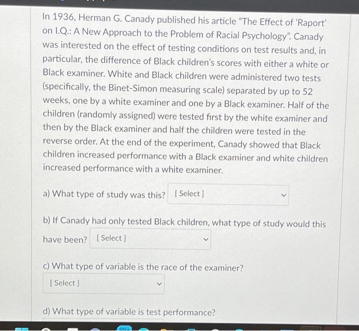 Solved In 1936, Herman G. Canady published his article "The | Chegg.com