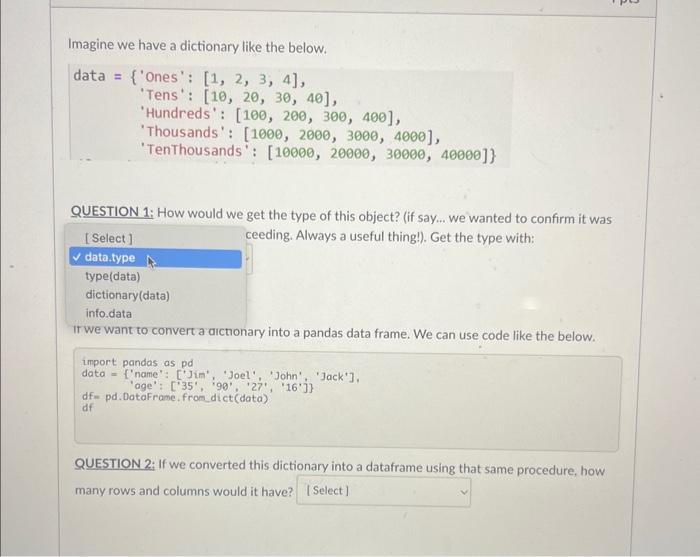 Solved Imagine we have a dictionary like the below. data ={ | Chegg.com
