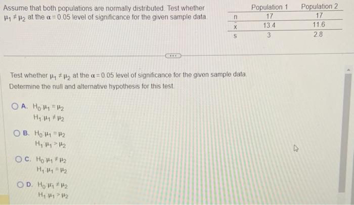 Solved Assume that both populations are normally | Chegg.com