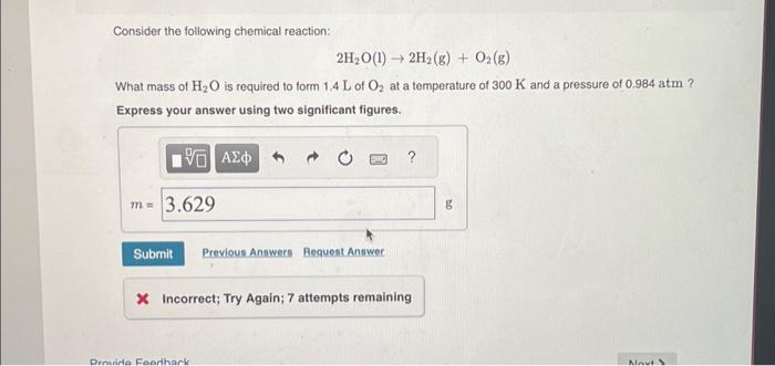 Solved Consider The Following Chemical Reaction 2h₂o 1 →