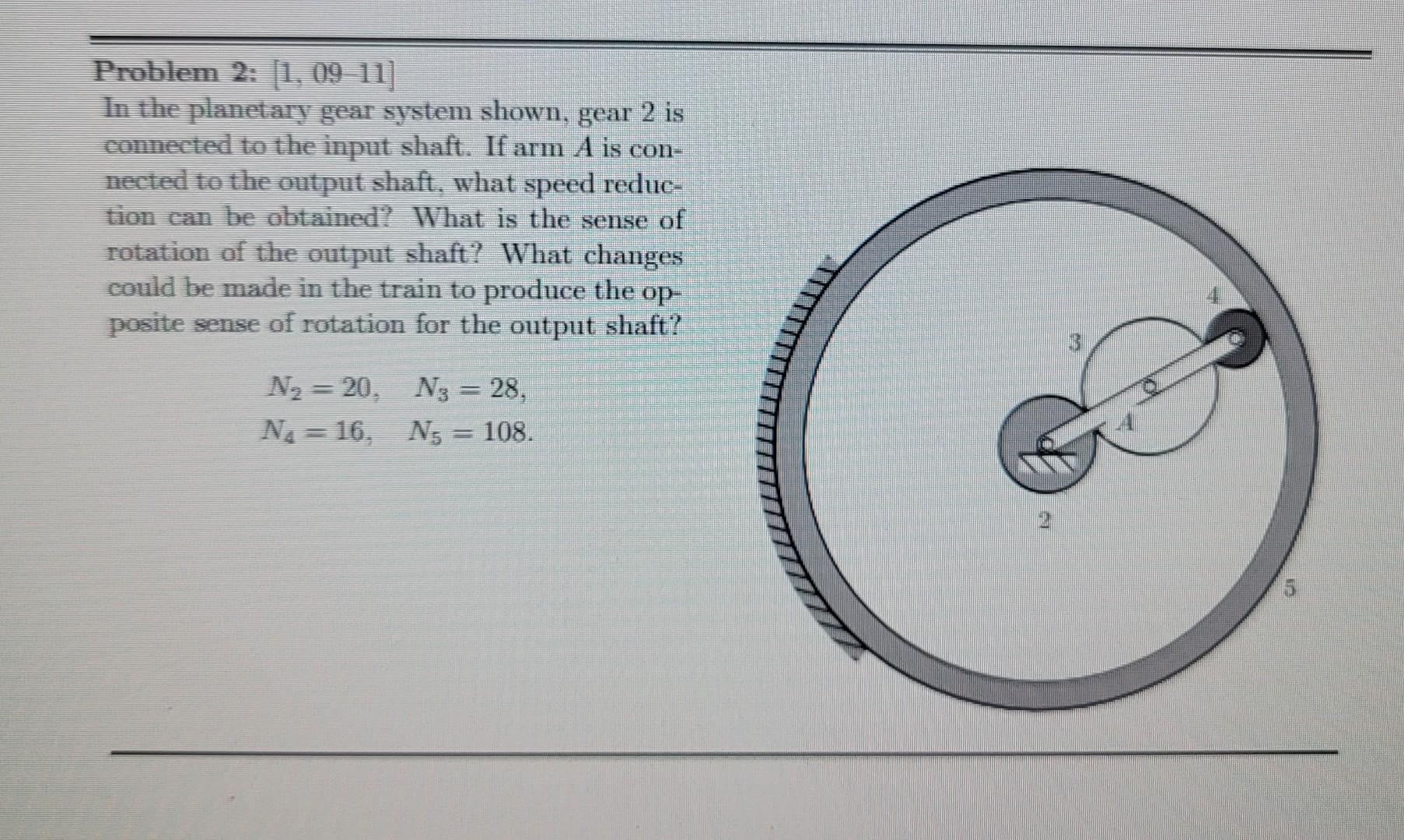 Problem 2: [1,09−11] In the planetary gear system | Chegg.com