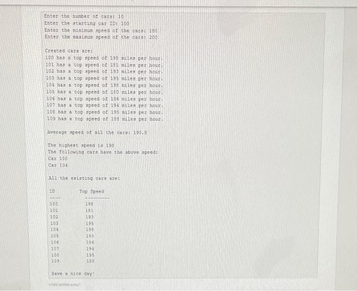 Solved Program purpose: Track the speeds of different cars | Chegg.com