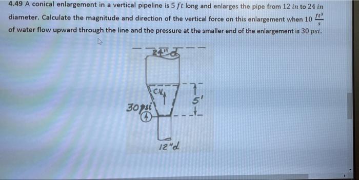 Solved 5 4.49 A conical enlargement in a vertical pipeline | Chegg.com