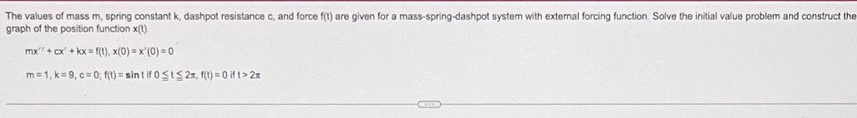 Solved The values of mass m, ﻿spring constant k, ﻿dashpot | Chegg.com