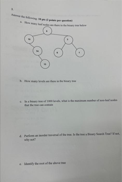 Solved Answer the following: 10 pts (2 points per question) | Chegg.com