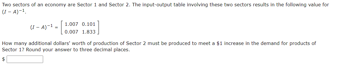 Solved Two sectors of an economy are Sector 1 ﻿and Sector | Chegg.com