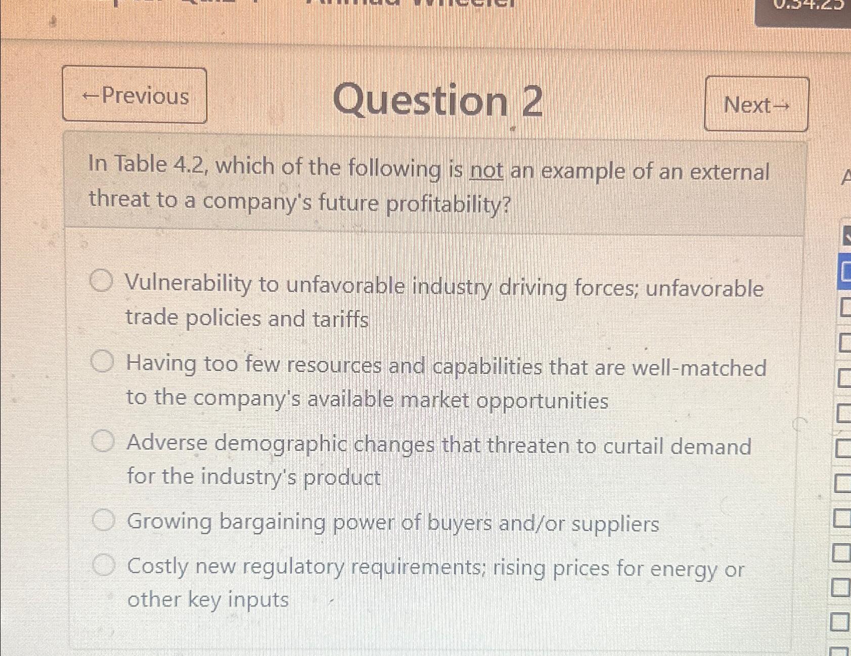 Solved Question 2In Table 4.2, ﻿which of the following is | Chegg.com