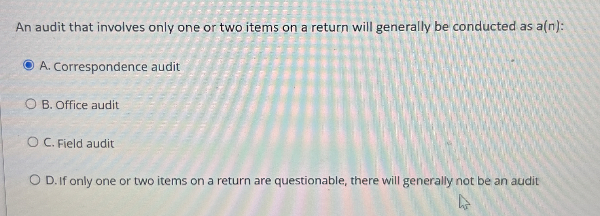 Solved An audit that involves only one or two items on a | Chegg.com