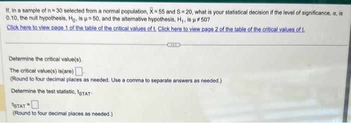 Solved If, in a sample of n=30 selected from a normal | Chegg.com