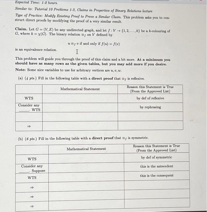 Solved Expected Time: 1-2 hours. Similar to: Tutorial 10 | Chegg.com
