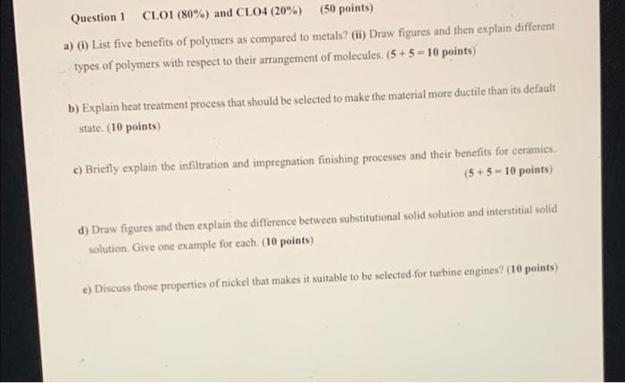 Solved Question 1 CLO1 (80%) and CLO4 (20%) (50 points) a) | Chegg.com