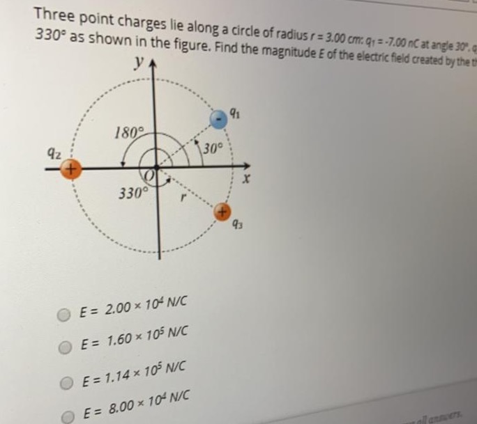 Three point charges lie along a circle of radius r = | Chegg.com