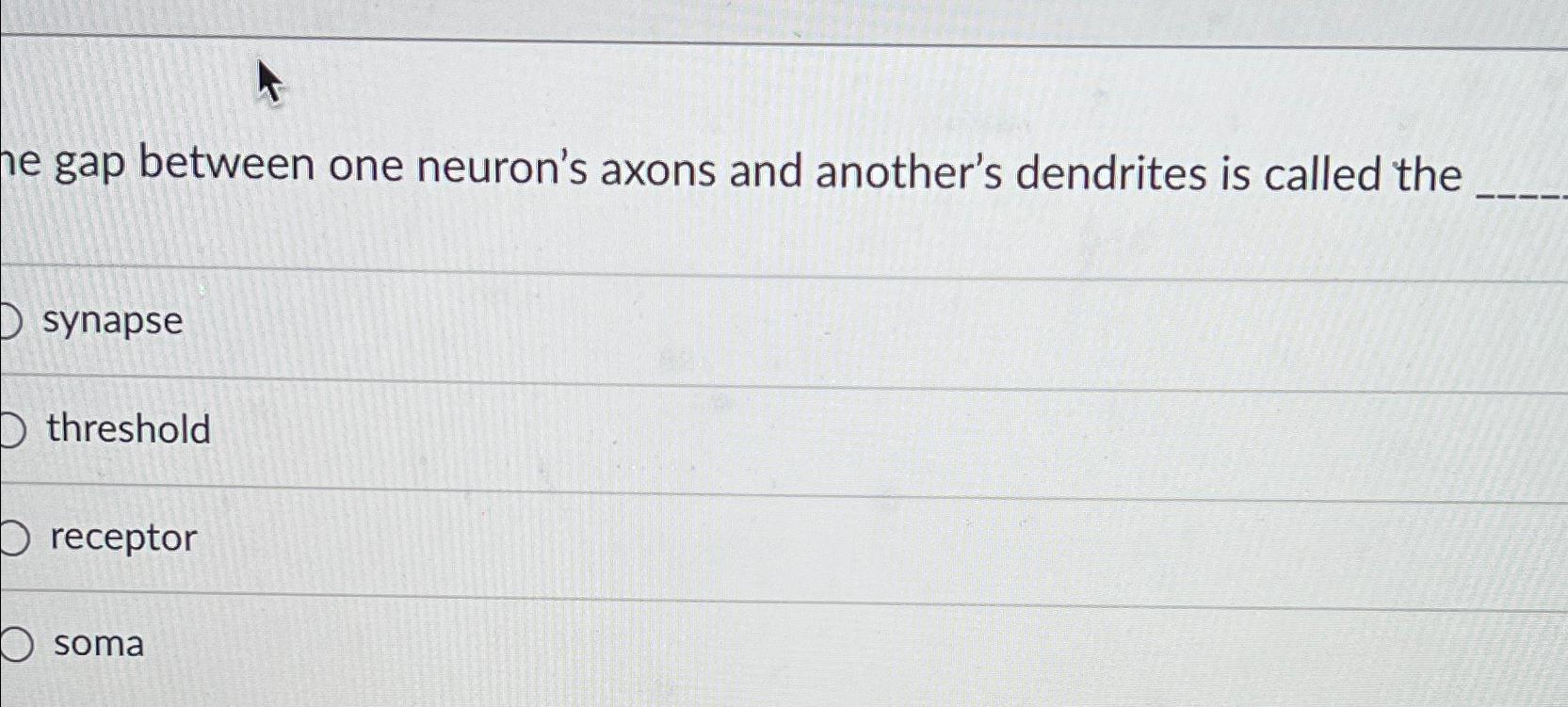 Solved he gap between one neuron's axons and another's | Chegg.com