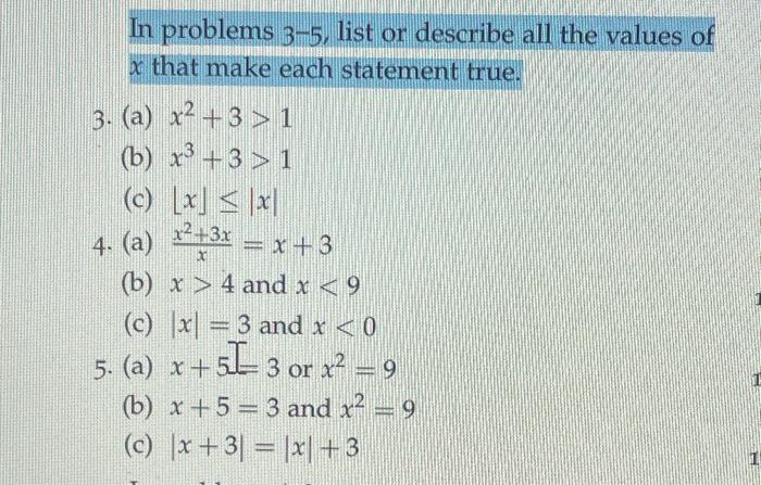 Solved In problems 3-5, list or describe all the values of x | Chegg.com