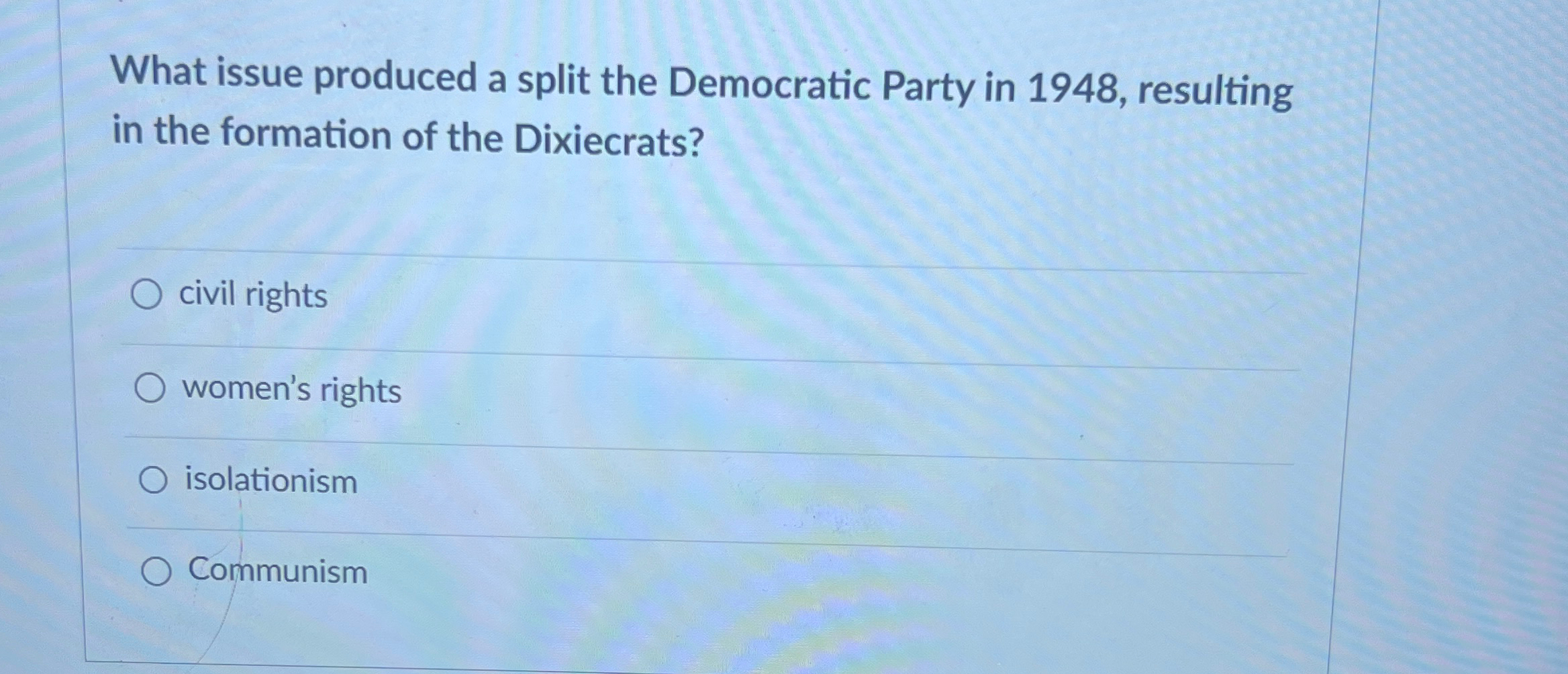 Solved What issue produced a split the Democratic Party in | Chegg.com