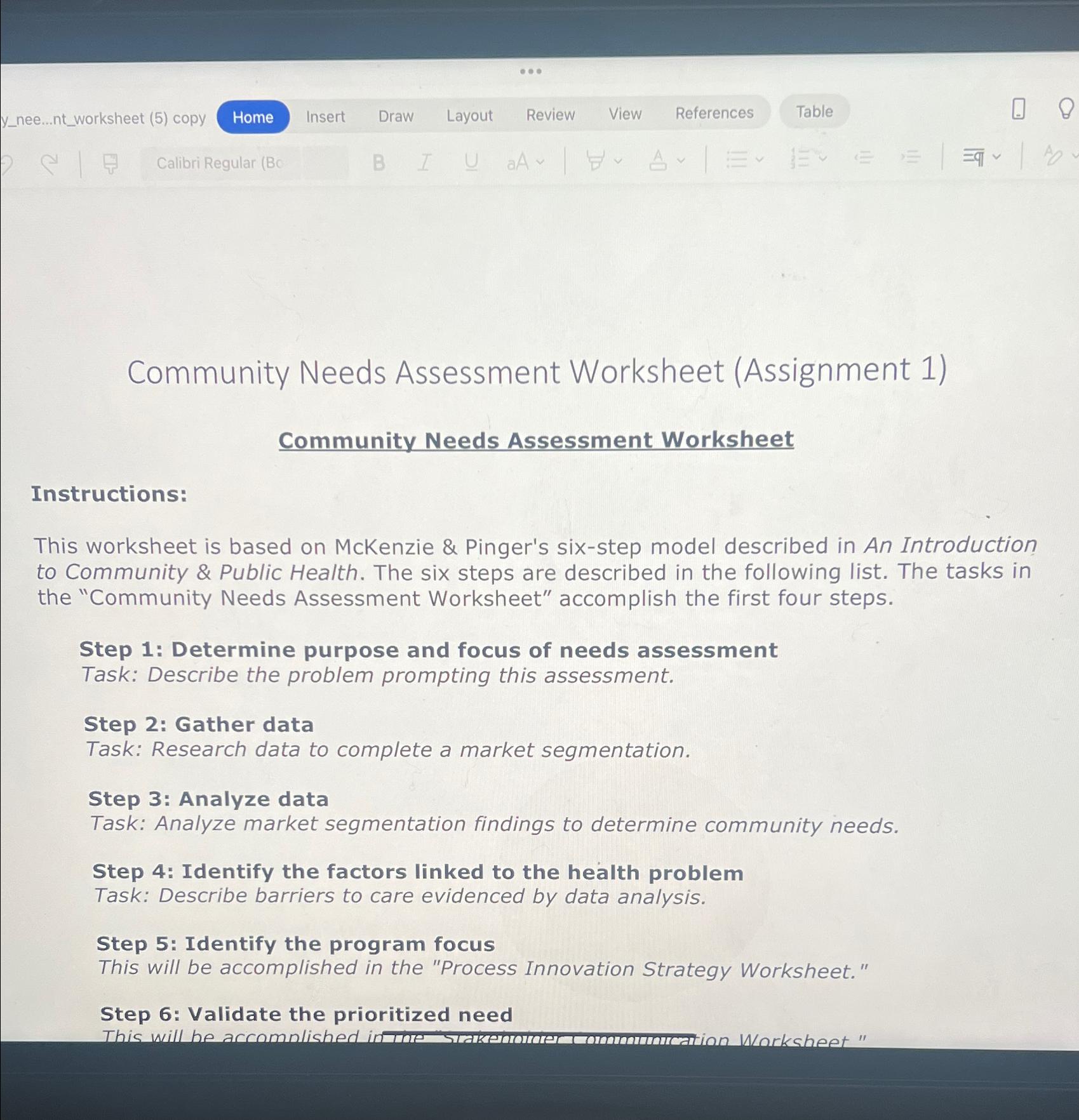 Solved Community Needs Assessment Worksheet (Assignment | Chegg.com