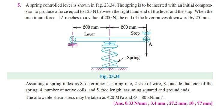 Solved 5. A spring controlled lever is shown in Fig. 23.34. | Chegg.com