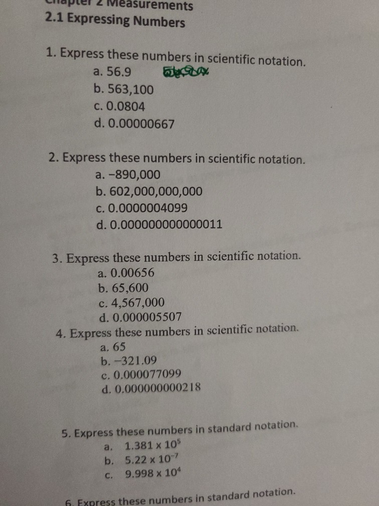 Solved easurements 2.1 Expressing Numbers 1. Express these | Chegg.com