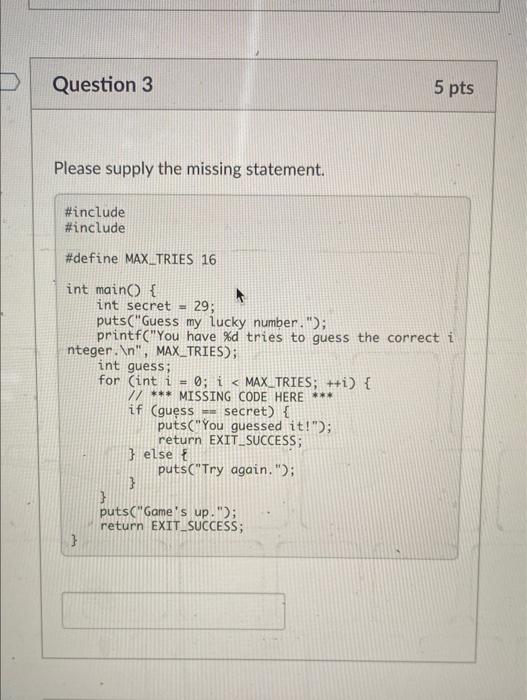 Please supply the missing statement. \#include | Chegg.com
