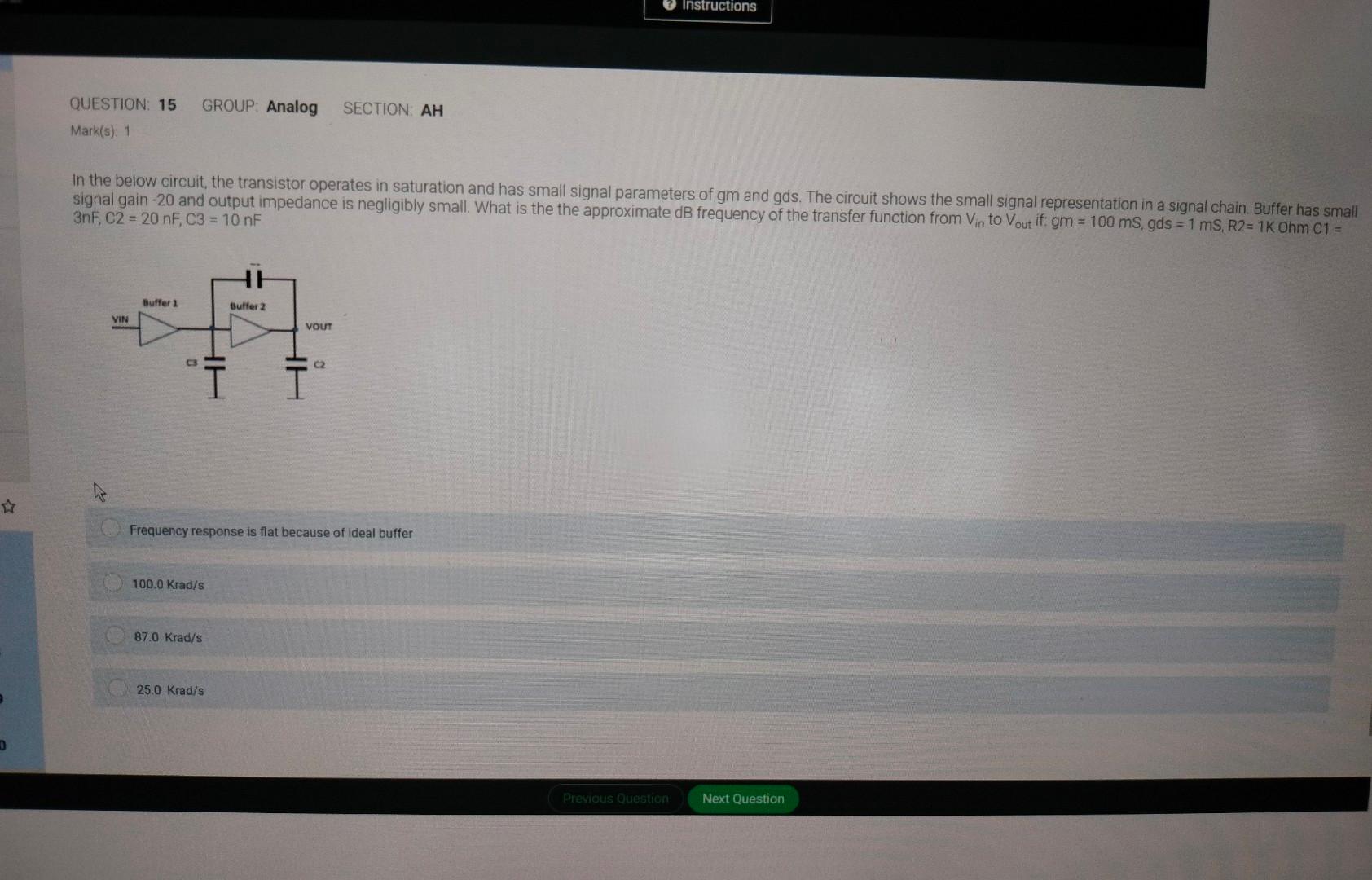 Solved QUESTION: 15 GROUP: Analog SECTION: AH Mark(s): 1 In | Chegg.com