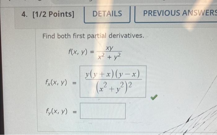 Solved 1. [1/2 Points] Find both first partial derivatives. | Chegg.com
