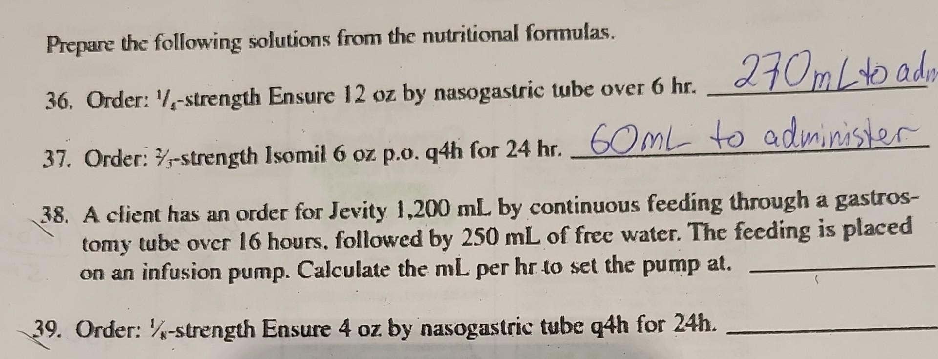 Solved Prepare the following solutions from the nutritional | Chegg.com
