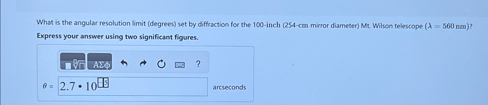 Solved What is the angular resolution limit (degrees) ﻿set | Chegg.com