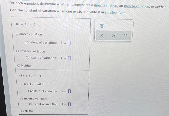 Solved For each equation, determine whether it represents a | Chegg.com