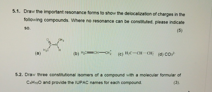 Solved 5.1. ﻿Draw the important resonance forms to show the | Chegg.com