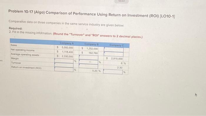 Solved Problem 10-17 (Algo) Comparison of Performance Using | Chegg.com