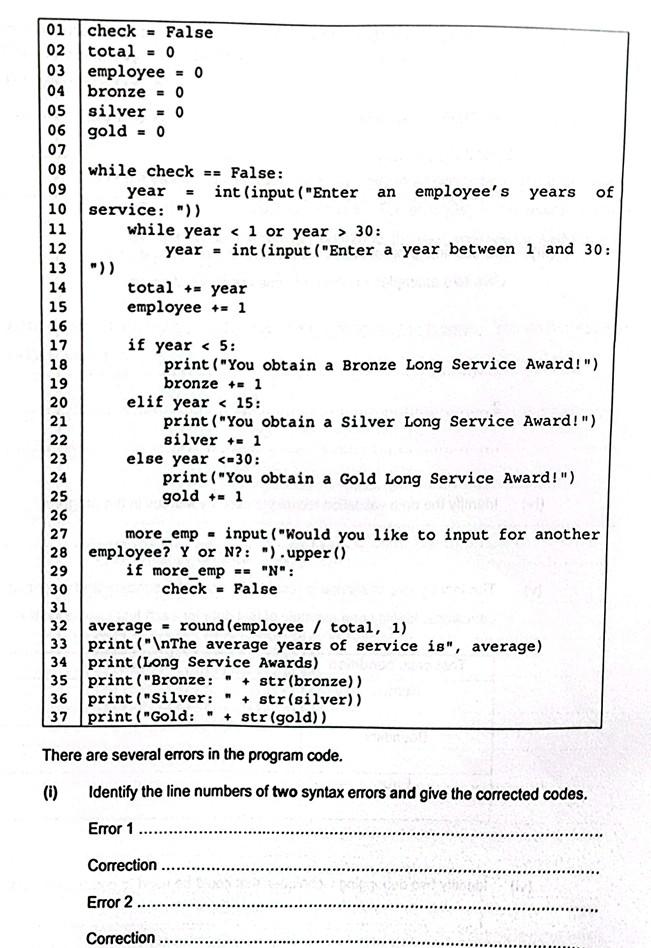 Solved 14 (ii) Identify the line numbers of two logic errors | Chegg.com
