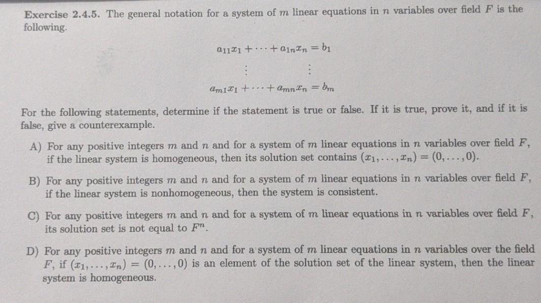 Solved Exercise 2.4.5. The general notation for a system of | Chegg.com