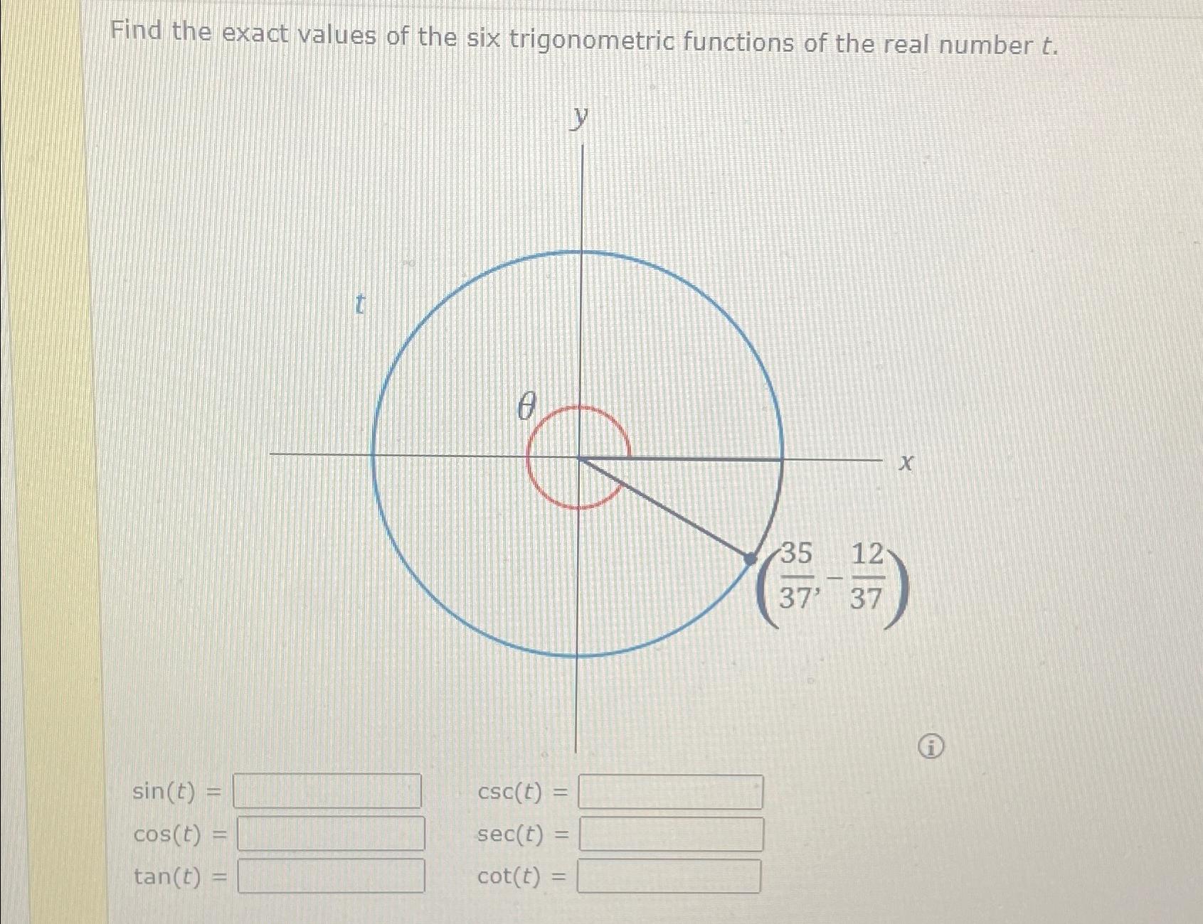 Solved Find the exact values of the six trigonometric | Chegg.com