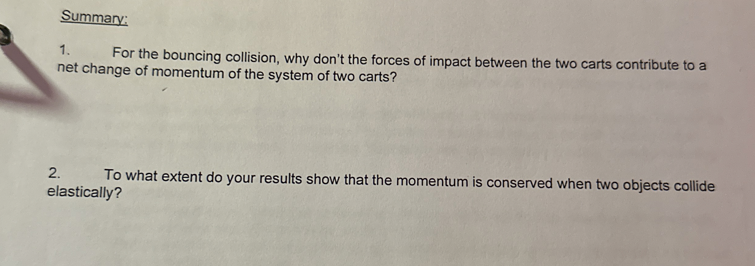 Solved Summary:For the bouncing collision, why don't the | Chegg.com