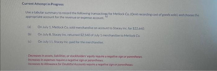 Solved Current Attempt in Progress Use a tabular summary to | Chegg.com