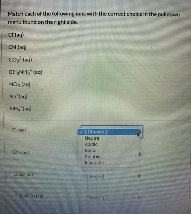 Solved Match each of the following ions with the correct | Chegg.com
