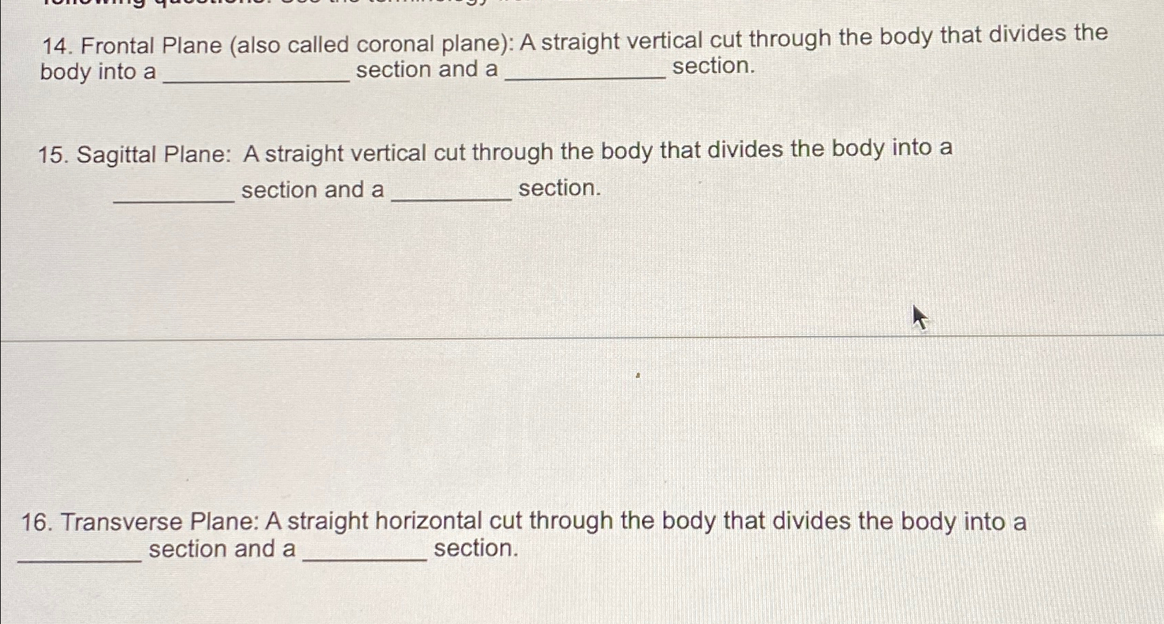 Solved Frontal Plane (also called coronal plane): A straight | Chegg.com