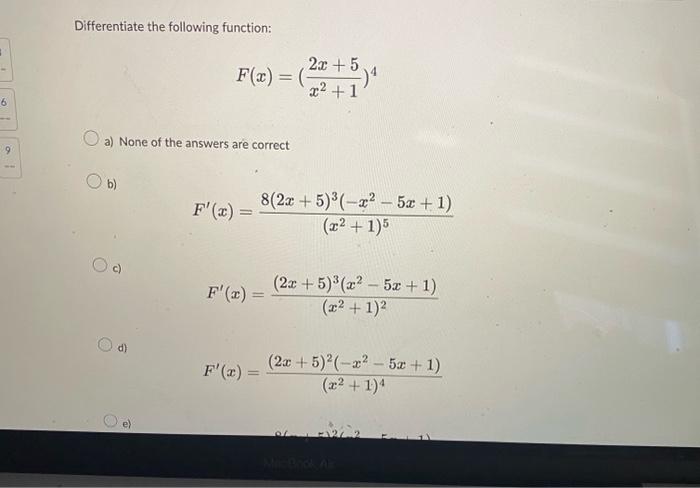 Solved Differentiate the following function: | Chegg.com