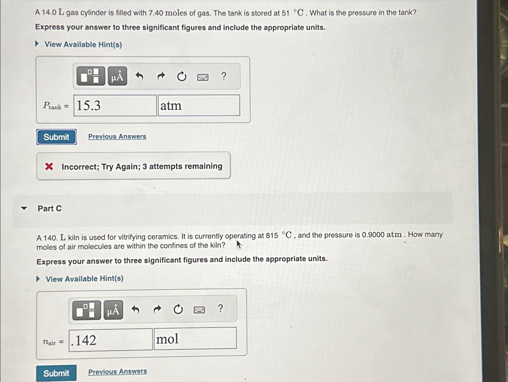 A 14.0 ﻿L gas cylinder is filled with 7.40 ﻿moles of | Chegg.com