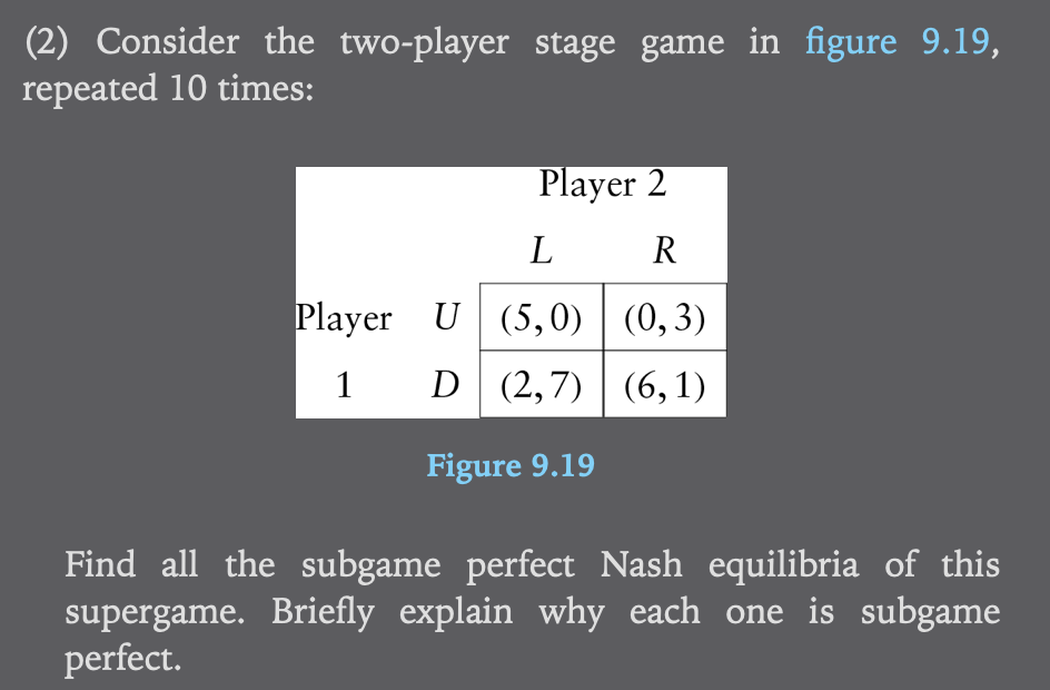 Solved (2) ﻿Consider the two-player stage game in figure | Chegg.com