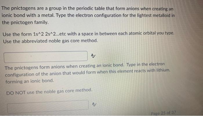 Solved The pnictogens are a group in the periodic table that | Chegg.com