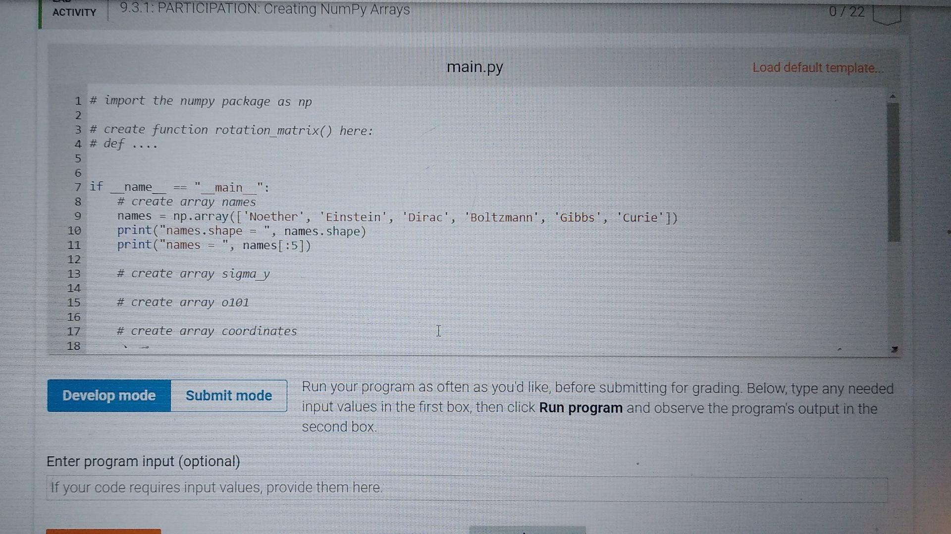 Solved 9.3 PARTICIPATION: Creating NumPy Arrays In this | Chegg.com