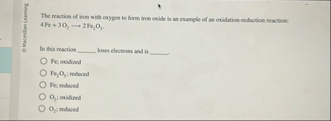 Solved O Macmitlan LearningThe reaction of iron with oxygen | Chegg.com